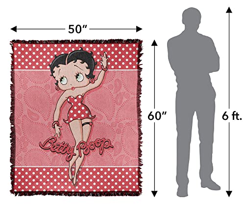 LOGOVISION Betty Boop Blanket, 50"x60" Paisley & Polka Dots Woven Tapestry Cotton Blend Fringed Throw