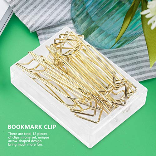12pcs Gold Paper Clips, Electroplating Metal Arrow Shaped Paper Clip Funny Stationery Bookmark Marking Clip