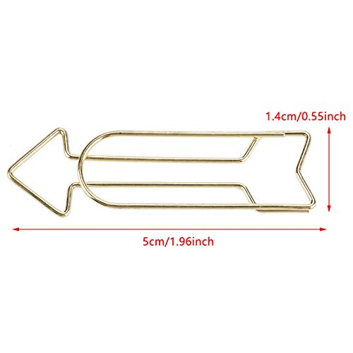 12pcs Gold Paper Clips, Electroplating Metal Arrow Shaped Paper Clip Funny Stationery Bookmark Marking Clip