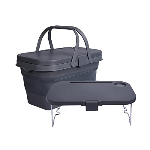Collapsible Camping Basket,Foldable Picnic Basket with Handle,Picnic Basket with Table,Portable Outdoor Picnic Basket,Plastic Picnic Basket with Lid and Handles for Home Kitchen Picnic Outdoor BBQ