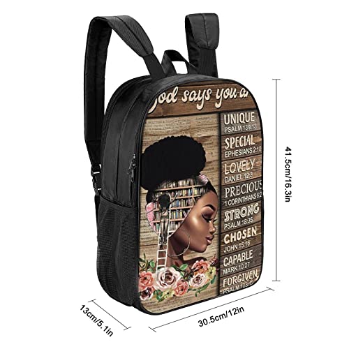 African American Women God Says You Are Unique Melanin Backpack Large Bookbag Double Sided Prints Travel Backpack Unisex Casual Backpack School Backpack, 17 Inch, Black Girl Pride