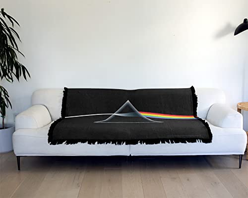 LOGOVISION Pink Floyd Blanket, 50"x60" Dark Side of The Moon Woven Tapestry Cotton Blend Fringed Throw