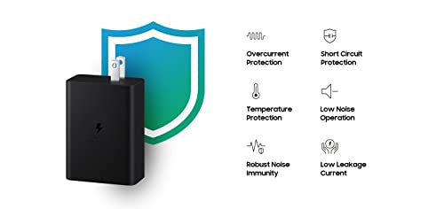 Samsung 65W 3-Port Super Fast Charging Wall Charger, 1x USB-C 65W, 1x USB-C 25W, 1x USB-A 25W, Max capacity 65W (Cable not included), Black, US version
