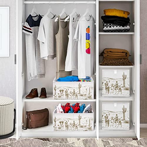 xigua Western Desert Cowboys Cube Storage Bin Large Collapsible Storage Box Canvas Storage Basket for Home,Office,Books,Nursery,Kid's Toys,Closet