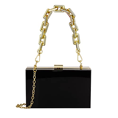 Women Clutch Purse, Acrylic Box Evening Handbag, Lady Party Wedding Crossbody Shoulder Bag with Two Detachable Chains Fits School Prom, Feat & Concerts (Black)