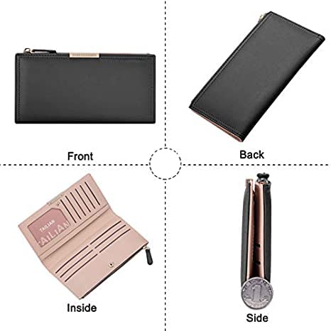 Chic Boutique De Mode Wallets For Women Large Capacity Ultra Thin Card Holder Slim Coin Purse Zip Cute Minimalist Leather Case For Girls Ladies (Black)