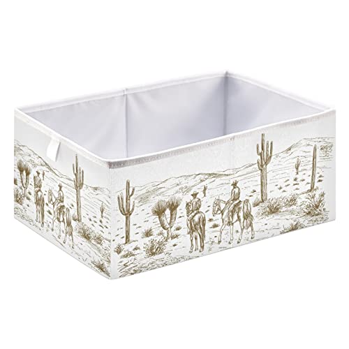 xigua Western Desert Cowboys Cube Storage Bin Large Collapsible Storage Box Canvas Storage Basket for Home,Office,Books,Nursery,Kid's Toys,Closet
