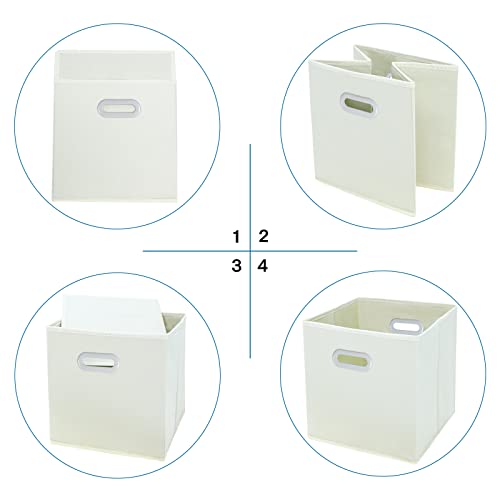 STOREONE Fabric Storage Bins Cubes Baskets Containers-(11X11X11") with Dual Handles Cube Storage Organizer Bins for Shelf Closet, Bedroom Organizers, Foldable Set of 3 (Creamy- White )