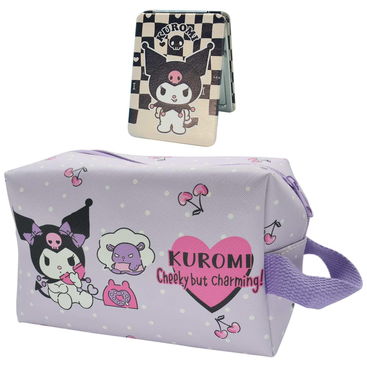 Kumi Travel Cosmetic Bag, Large Capacity Cartoon Cosmetic Pouch Makeup Bag with Zipper, PU Travel Toiletry Bag Makeup Accessories Organizer, Foldable Storage Bags Makeup Pouch for Women Girls