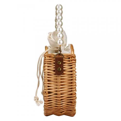 Round Rattan Bag, Pearl Purse, Summer Tote Bag, Top Handle Handbag, Beach Bag Purse for Women, Top Handle Handbag