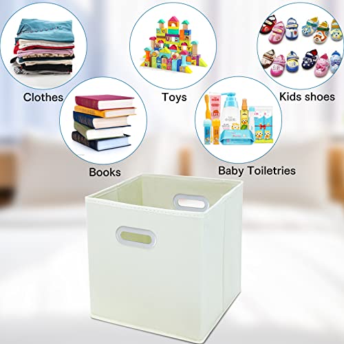 STOREONE Fabric Storage Bins Cubes Baskets Containers-(11X11X11") with Dual Handles Cube Storage Organizer Bins for Shelf Closet, Bedroom Organizers, Foldable Set of 3 (Creamy- White )