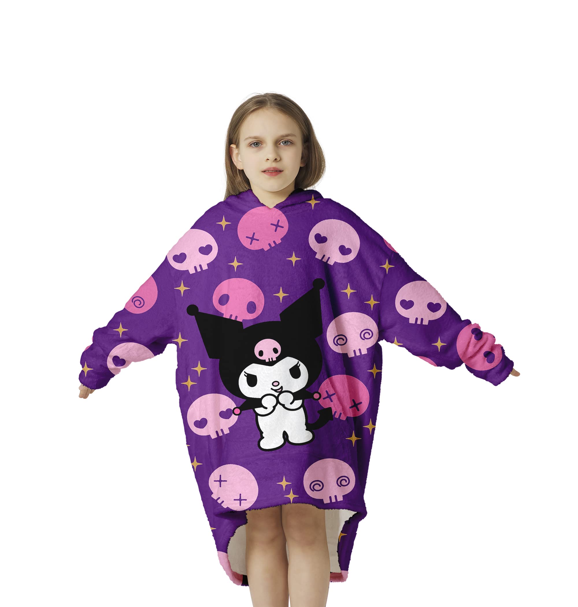Perwzupe Kids Wearable Blanket Flannel Hoodies Sweatshirt,Warm Super Soft Blanket Hoodies,Portable Pullover Hooded Sherpa Blanket 3'7"-4'3"
