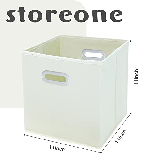 STOREONE Fabric Storage Bins Cubes Baskets Containers-(11X11X11") with Dual Handles Cube Storage Organizer Bins for Shelf Closet, Bedroom Organizers, Foldable Set of 3 (Creamy- White )