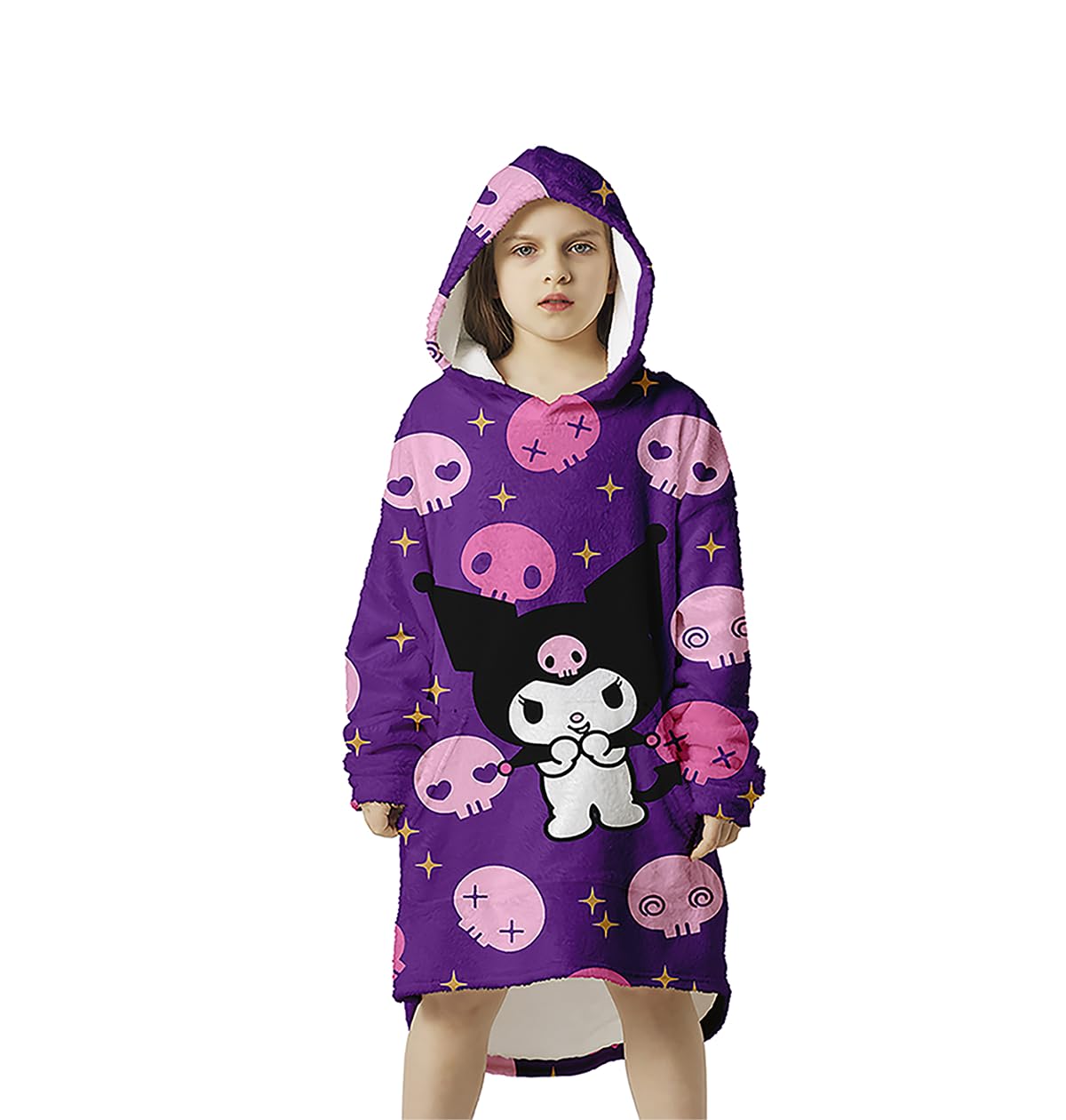 Perwzupe Kids Wearable Blanket Flannel Hoodies Sweatshirt,Warm Super Soft Blanket Hoodies,Portable Pullover Hooded Sherpa Blanket 3'7"-4'3"