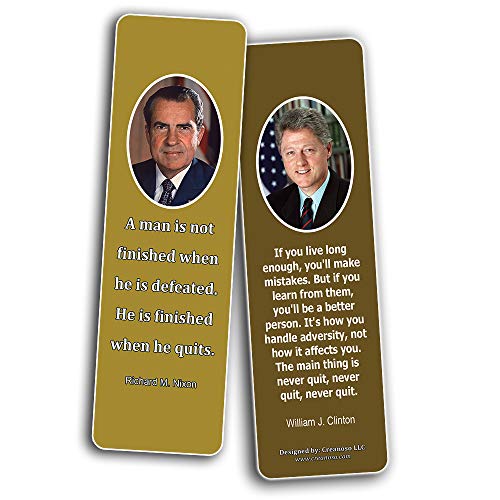 Creanoso President Quotes Bookmarks (12-Pack) โ Premium Designs Bulk Assorted Bookmarker Cards Pack โ Awesome History School Lesson Learning Collection Set โ Presidential Sayings Page Marker
