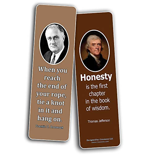 Creanoso President Quotes Bookmarks (12-Pack) โ Premium Designs Bulk Assorted Bookmarker Cards Pack โ Awesome History School Lesson Learning Collection Set โ Presidential Sayings Page Marker