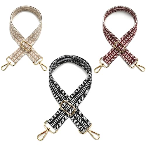 Kajaia 3 Pieces Purse Straps Replacement Crossbody Wide Shoulder Handbag Straps Adjustable Canvas Belt Purse Bag Straps (Classic Style)