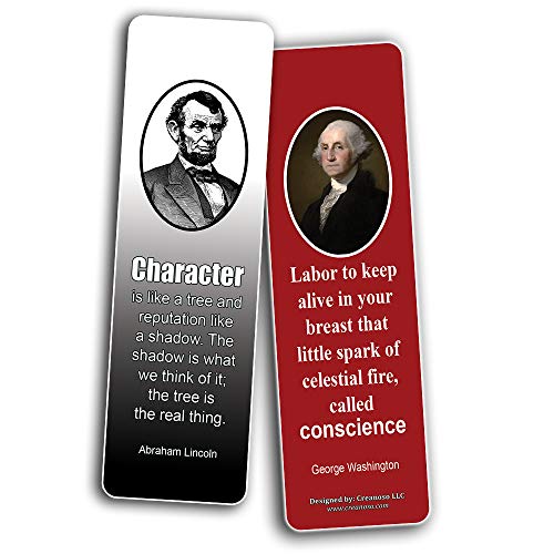 Creanoso President Quotes Bookmarks (12-Pack) โ Premium Designs Bulk Assorted Bookmarker Cards Pack โ Awesome History School Lesson Learning Collection Set โ Presidential Sayings Page Marker