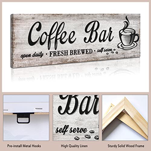 Coffee Bar Signs for Kitchen Retro Coffee Decor for Coffee Bar Open Daily Fresh Brewed Self Serve Rustic Wood Grain Coffee Station Decor Wall Plaques