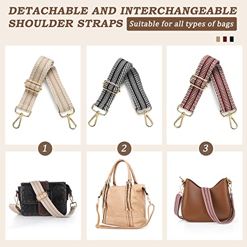 Kajaia 3 Pieces Purse Straps Replacement Crossbody Wide Shoulder Handbag Straps Adjustable Canvas Belt Purse Bag Straps (Classic Style)