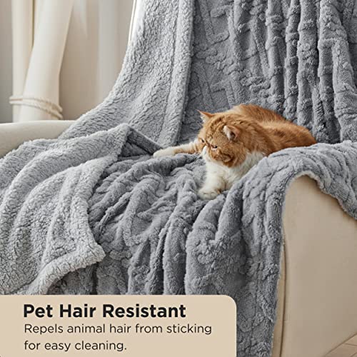 Bedsure Sherpa Throw Blanket for Couch Sofa - Fuzzy Soft Cozy Blanket for Bed, Fleece Thick Warm Blanket for Winter, Grey, 50x60 Inches