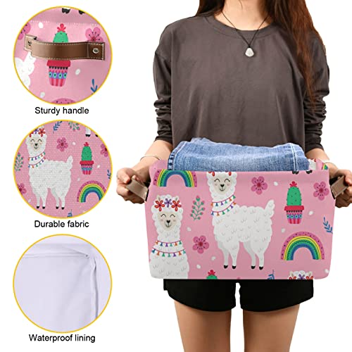 senya Alpaca Rainbow Camel Storage Basket Storage Bin Storage Cube Box Durable Canvas Basket Organizer with Handles for Shelf Closet Bedroom Home Office