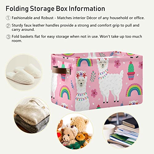 senya Alpaca Rainbow Camel Storage Basket Storage Bin Storage Cube Box Durable Canvas Basket Organizer with Handles for Shelf Closet Bedroom Home Office