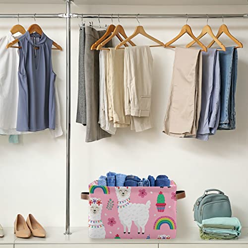 senya Alpaca Rainbow Camel Storage Basket Storage Bin Storage Cube Box Durable Canvas Basket Organizer with Handles for Shelf Closet Bedroom Home Office