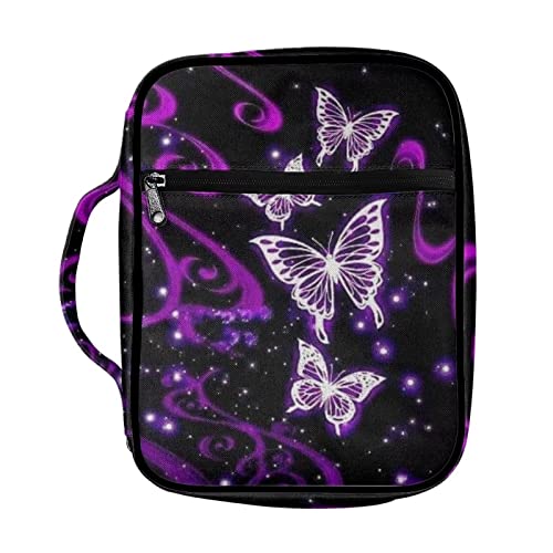 BIGCARJOB Womens Bible Cover Purple Butterfly Print Portable Bible Cover Carrier Tote Bags with Bookmark Bible Holder Girls Bible Cover Carrier Carrying Organizer Bag Travel Bible Cover Large Size