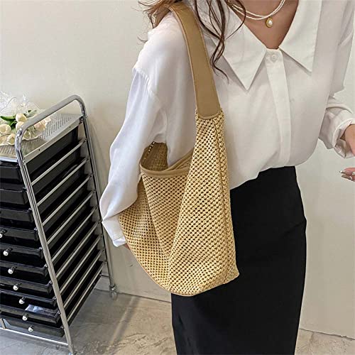 Straw Bag for Women Summer Beach Bag Soft Rattern Woven Tote Bag Large Straw Shoulder Bag for Vacation Casual