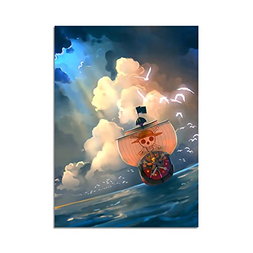NESTLDEC Anime Poster Luffy Zoro Canvas Wall Art Thousand Sunny HD Print Painting The Straw Hat Pirates Room Decoration Boy Gift 12x16.5inch (Unframed)