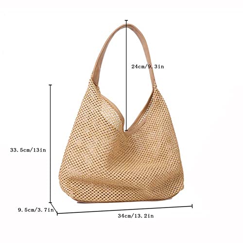 Straw Bag for Women Summer Beach Bag Soft Rattern Woven Tote Bag Large Straw Shoulder Bag for Vacation Casual