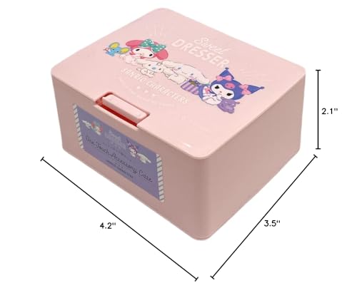 Friend Sanrio My Melody × Kuromi × Cinnamoroll Cute Box with One Touch Open Lid, Makeup Case, Accessory Case, Cosmetic Case, 4.2in x 3.5in x 2.1in