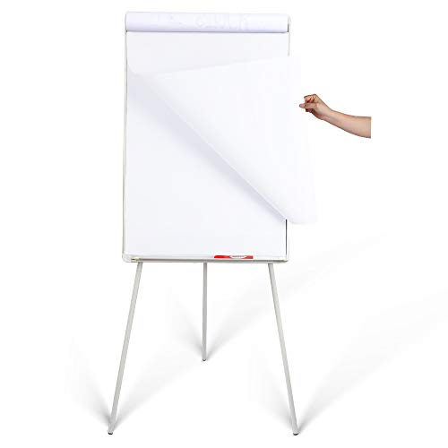 DexBoard Magnetic Whiteboard Easel 24" x 36"|Height Adjustable Dry Erase Board Tripod Office Presentation Board w/ Flipchart Pad, Magnets & Eraser, White