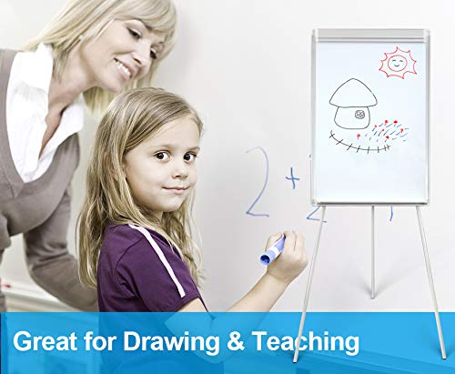 DexBoard Magnetic Whiteboard Easel 24" x 36"|Height Adjustable Dry Erase Board Tripod Office Presentation Board w/ Flipchart Pad, Magnets & Eraser, White