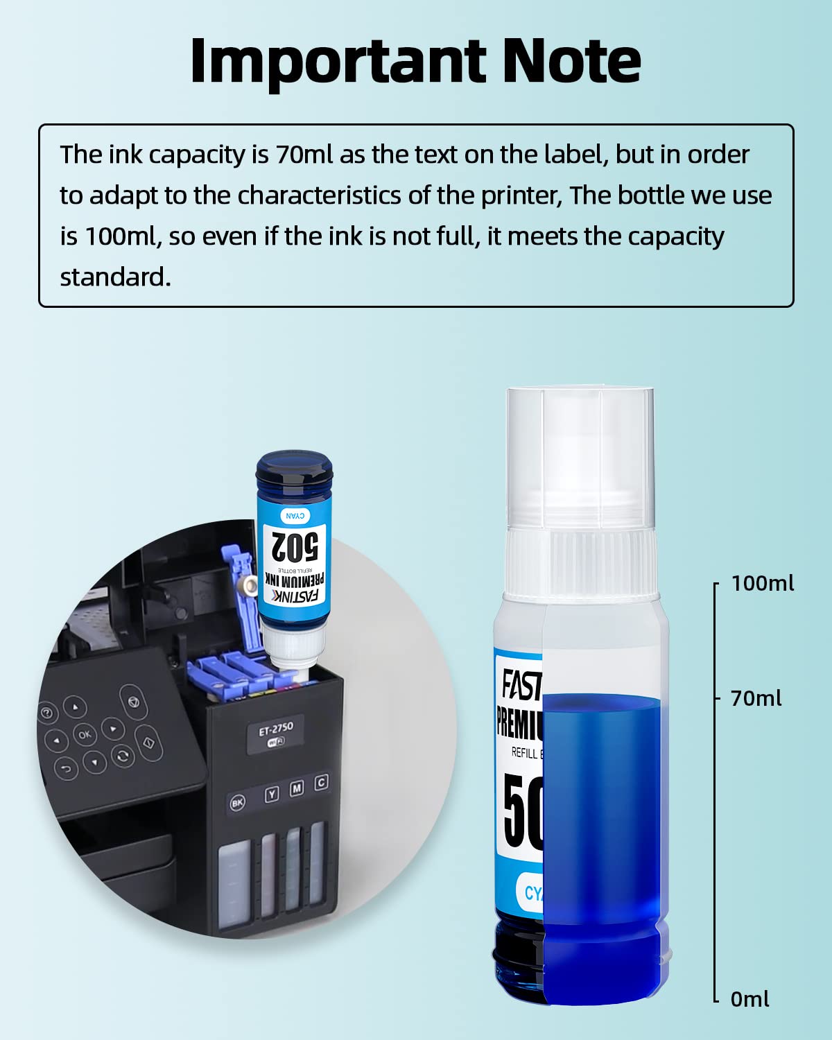Lingtoolator Ink Refill Bottles,High Yield,5 Pack,Replacement for Epson 502 Ink,Work with ET-2760 ET-2800 ET-2803 ET-2750 ET-3750 ET-4750 ET-3760 ET-4760 ET-2700 ET-3700 ET-15000 Printer