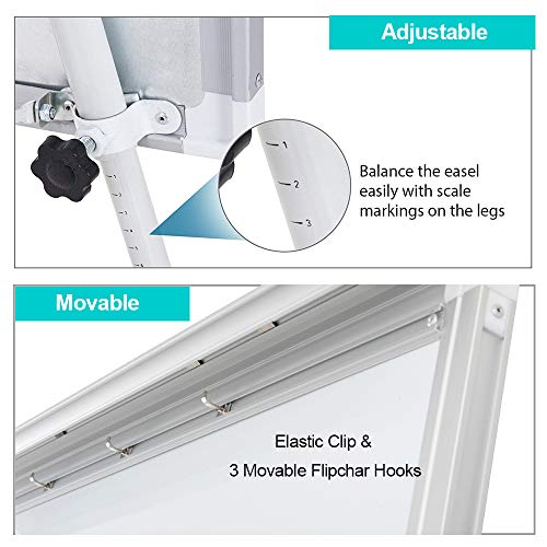 DexBoard Magnetic Whiteboard Easel 24" x 36"|Height Adjustable Dry Erase Board Tripod Office Presentation Board w/ Flipchart Pad, Magnets & Eraser, White