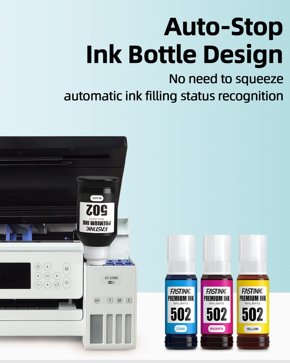 Lingtoolator Ink Refill Bottles,High Yield,5 Pack,Replacement for Epson 502 Ink,Work with ET-2760 ET-2800 ET-2803 ET-2750 ET-3750 ET-4750 ET-3760 ET-4760 ET-2700 ET-3700 ET-15000 Printer