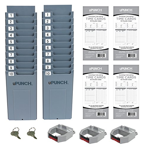 uPunch Calculating Time Clock Bundle with 200 Cards, 3 Ribbons, 2 Time Card Racks, & 2 Keys (HN4500)