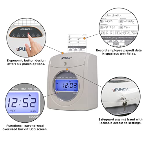 uPunch Calculating Time Clock Bundle with 200 Cards, 3 Ribbons, 2 Time Card Racks, & 2 Keys (HN4500)