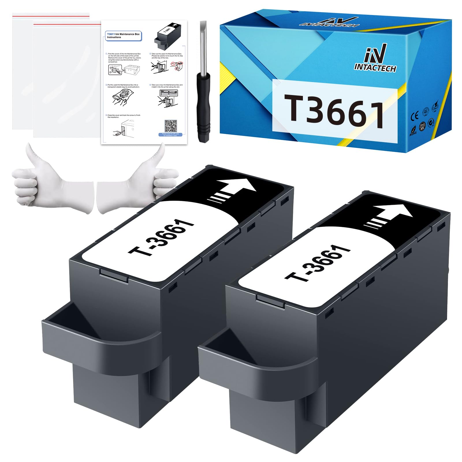 IN INTACTECH T3661 Ink Maintenance Box (T366100 / T366) for XP-15000 XP-6100 XP-970 XP-8600 XP-8700 XP-6000 XP-8500 Expression Premium Photo Printer (2-Pack)