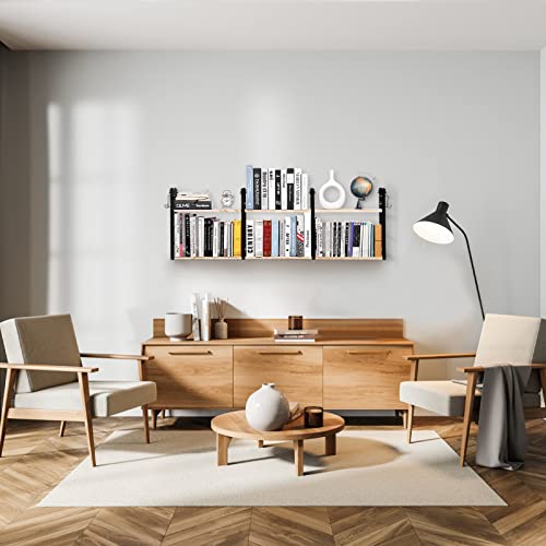 JYSCM Floating Shelves, Durable Sturdy Metal Frame, Easy to Install Wall Mounted Shelves, Modern Room Décor for Multiple Storing Purposes, Suitable for Home and Office (Natural Wood).