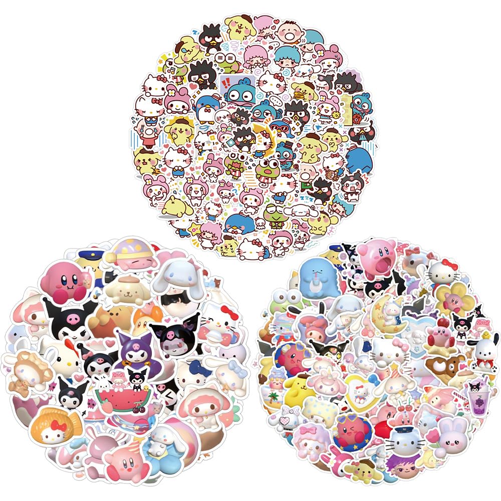 200Pcs Kawaii Stickers, Kittty Stickers Melody Kuromi Stickers for Kids Teens Adults, Water Bottles Stickers, Aesthetic Vinyl Waterproof Stickers for Laptop, Bumper, Skateboard, Phone