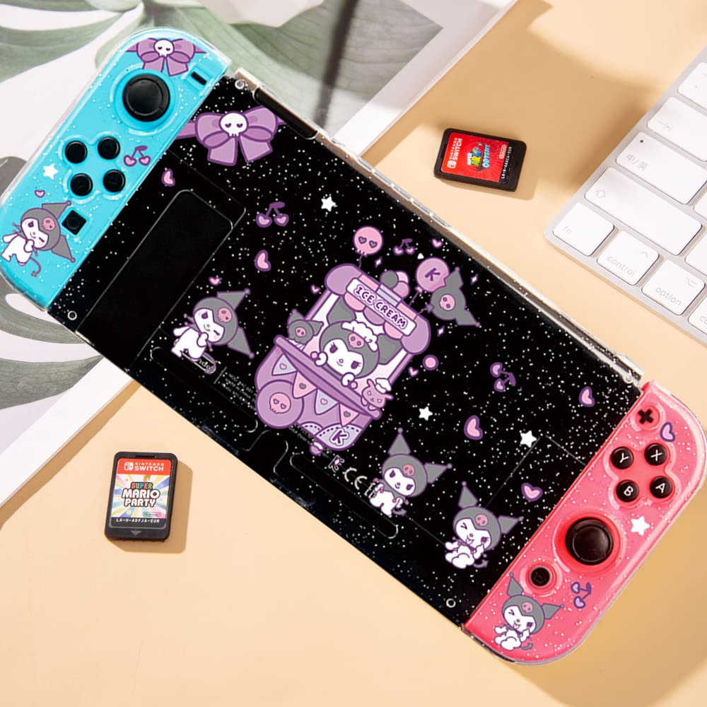 PERFECTSIGHT Glitter Little Devil Rabbit Protective Case for Nintendo Switch 6.2 inch, Cute Bling Clear Soft TPU Slim Cover, Kawaii Dockable Case for NS Console and Joy-Con Controller - Anti-Scratch