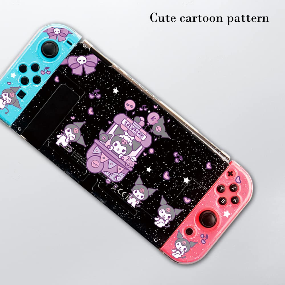 PERFECTSIGHT Glitter Little Devil Rabbit Protective Case for Nintendo Switch 6.2 inch, Cute Bling Clear Soft TPU Slim Cover, Kawaii Dockable Case for NS Console and Joy-Con Controller - Anti-Scratch