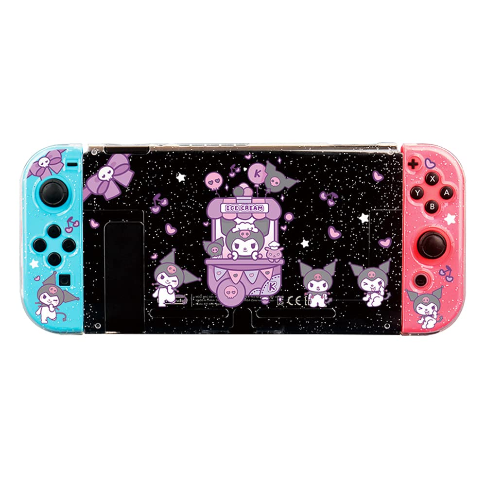 PERFECTSIGHT Glitter Little Devil Rabbit Protective Case for Nintendo Switch 6.2 inch, Cute Bling Clear Soft TPU Slim Cover, Kawaii Dockable Case for NS Console and Joy-Con Controller - Anti-Scratch