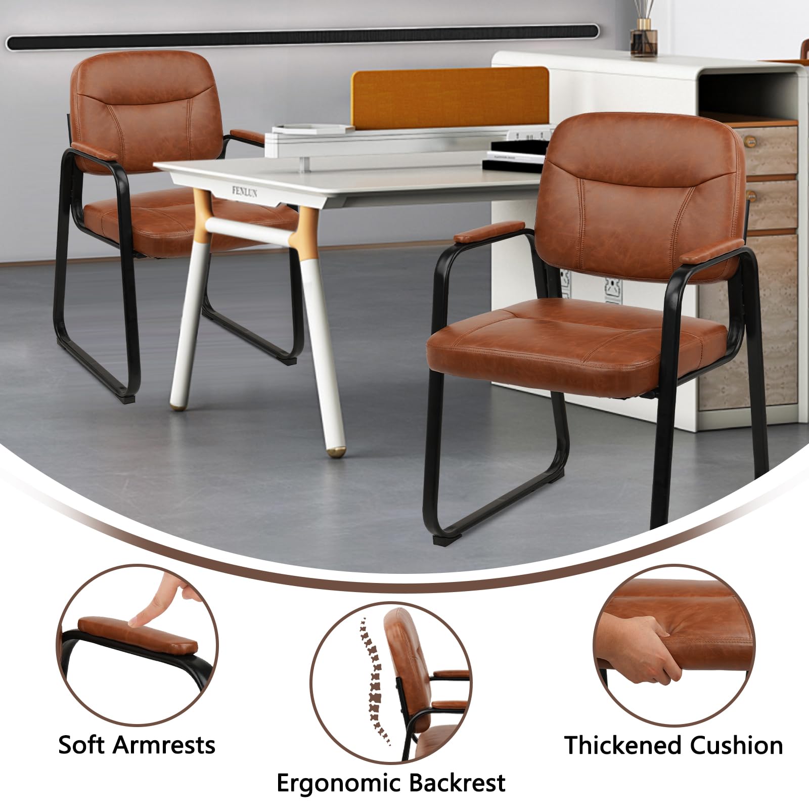 CLATINA Waiting Room Guest Chair with Bonded Leather Padded Arm Rest Modern Style with Sled Base for Office Reception and Conference Desk Black 1Pack