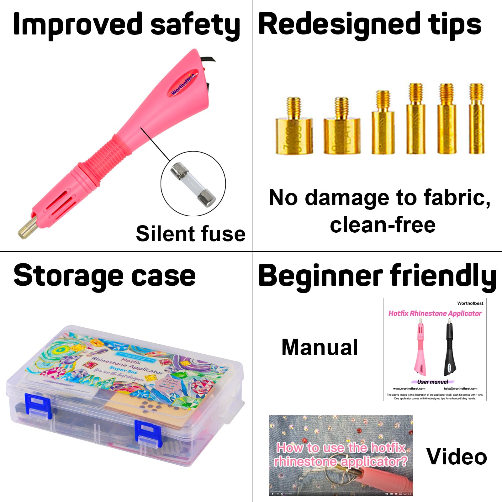 Hotfix Applicator Rhinestone, Larger Hot Fixed Rhinestones Applicator Tool Pen Kit, Bedazzler Kit with Rhinestones for Clothes Crafts Badazzle, 19 Color Gems Crystals, Templates, 30/20/16SS w/Case