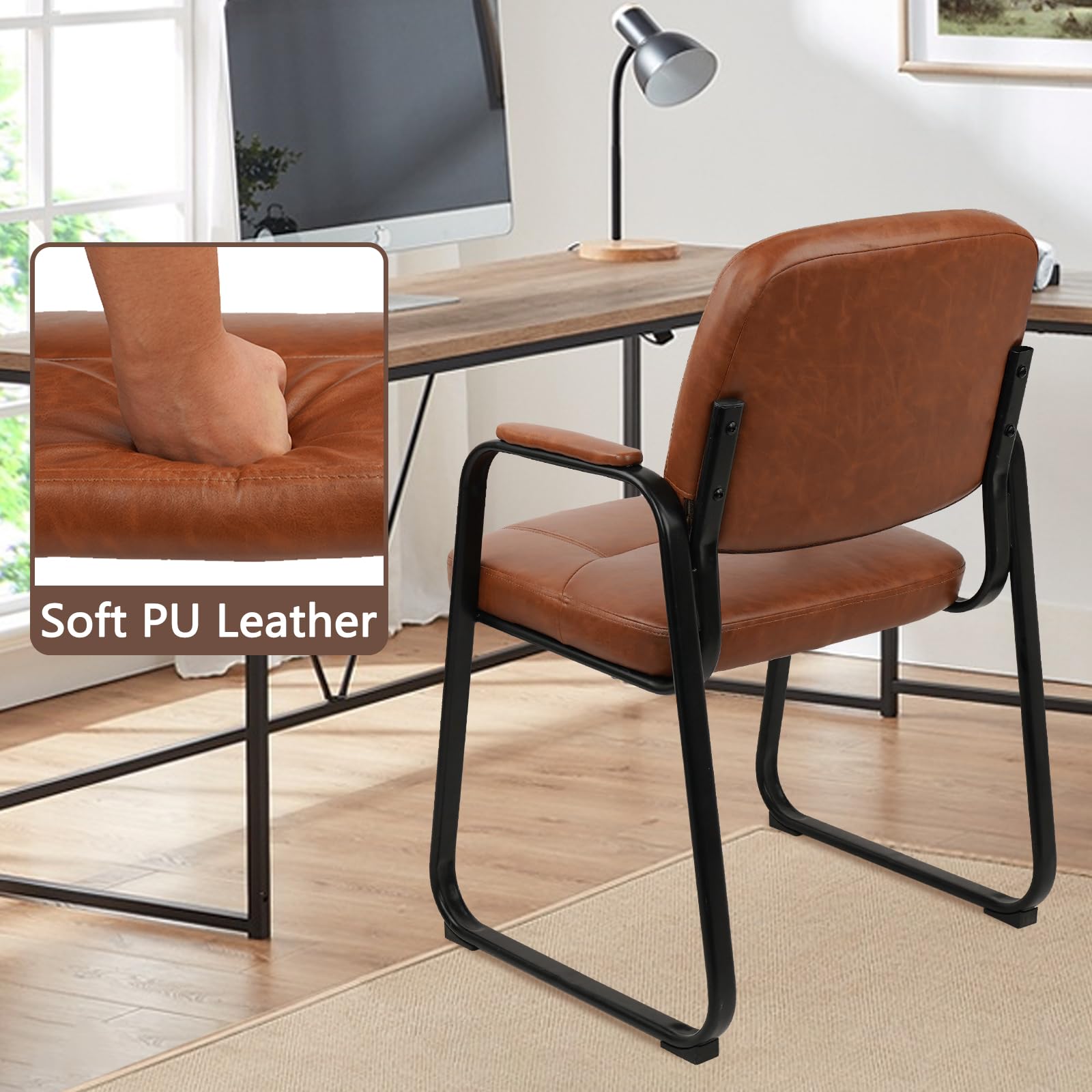 CLATINA Waiting Room Guest Chair with Bonded Leather Padded Arm Rest Modern Style with Sled Base for Office Reception and Conference Desk Black 1Pack