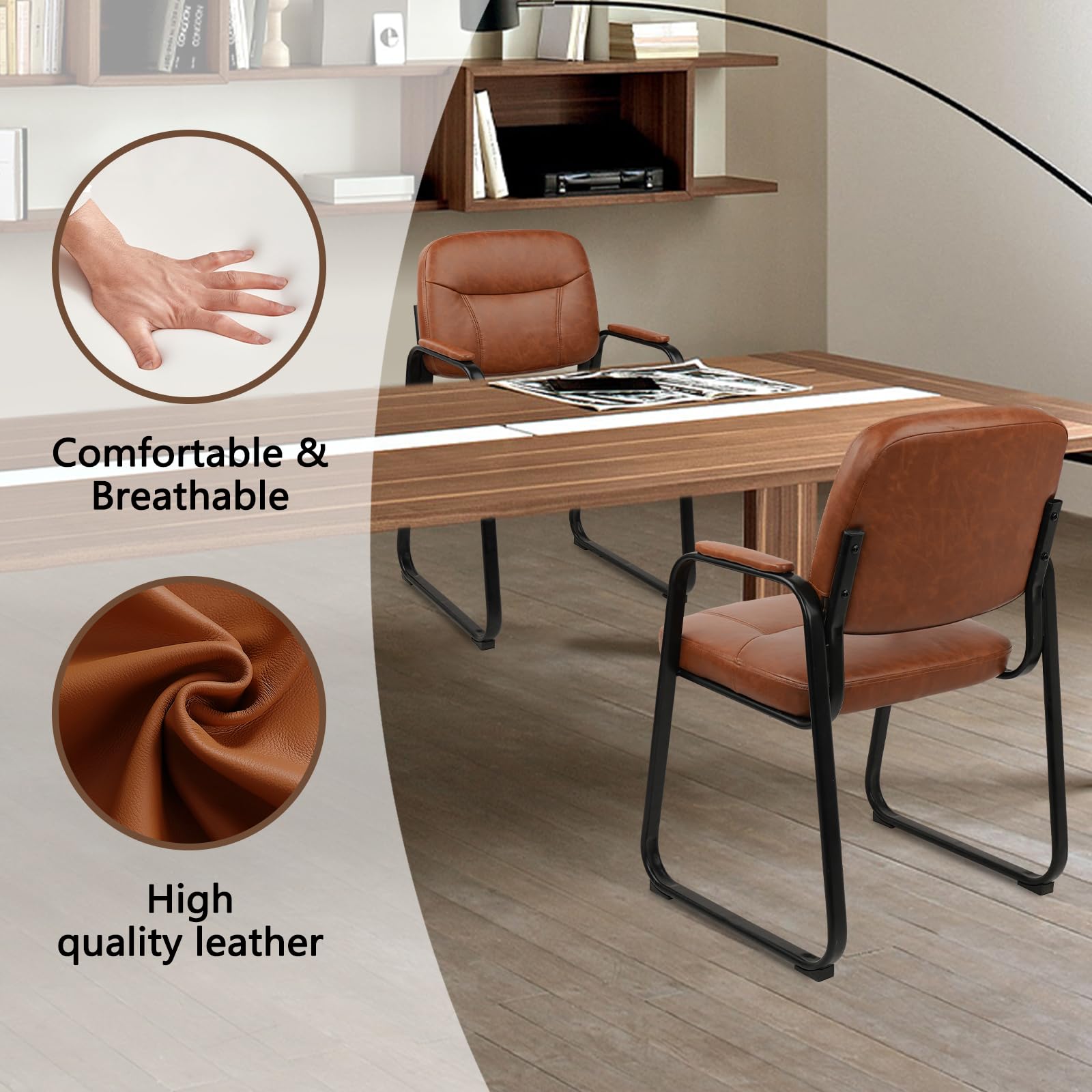 CLATINA Waiting Room Guest Chair with Bonded Leather Padded Arm Rest Modern Style with Sled Base for Office Reception and Conference Desk Black 1Pack